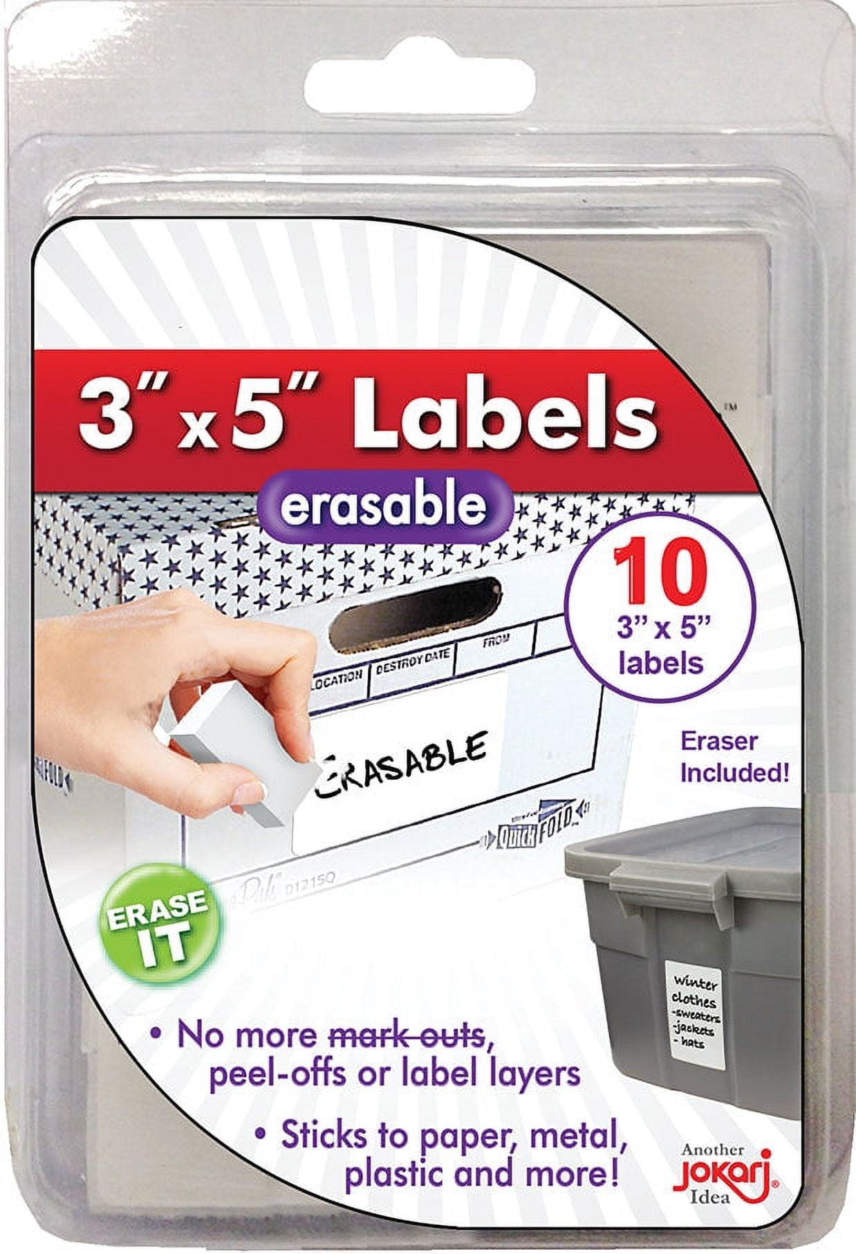 "Jokari Erasable Storage Labels, 3"" x 5"", Refill Pack for Storage ...