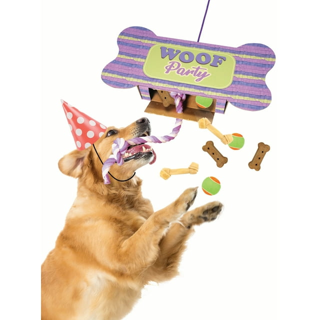 Jokari Woof Party Unfilled Pull String Dog Toy Pinata Empty Bone Shaped ...