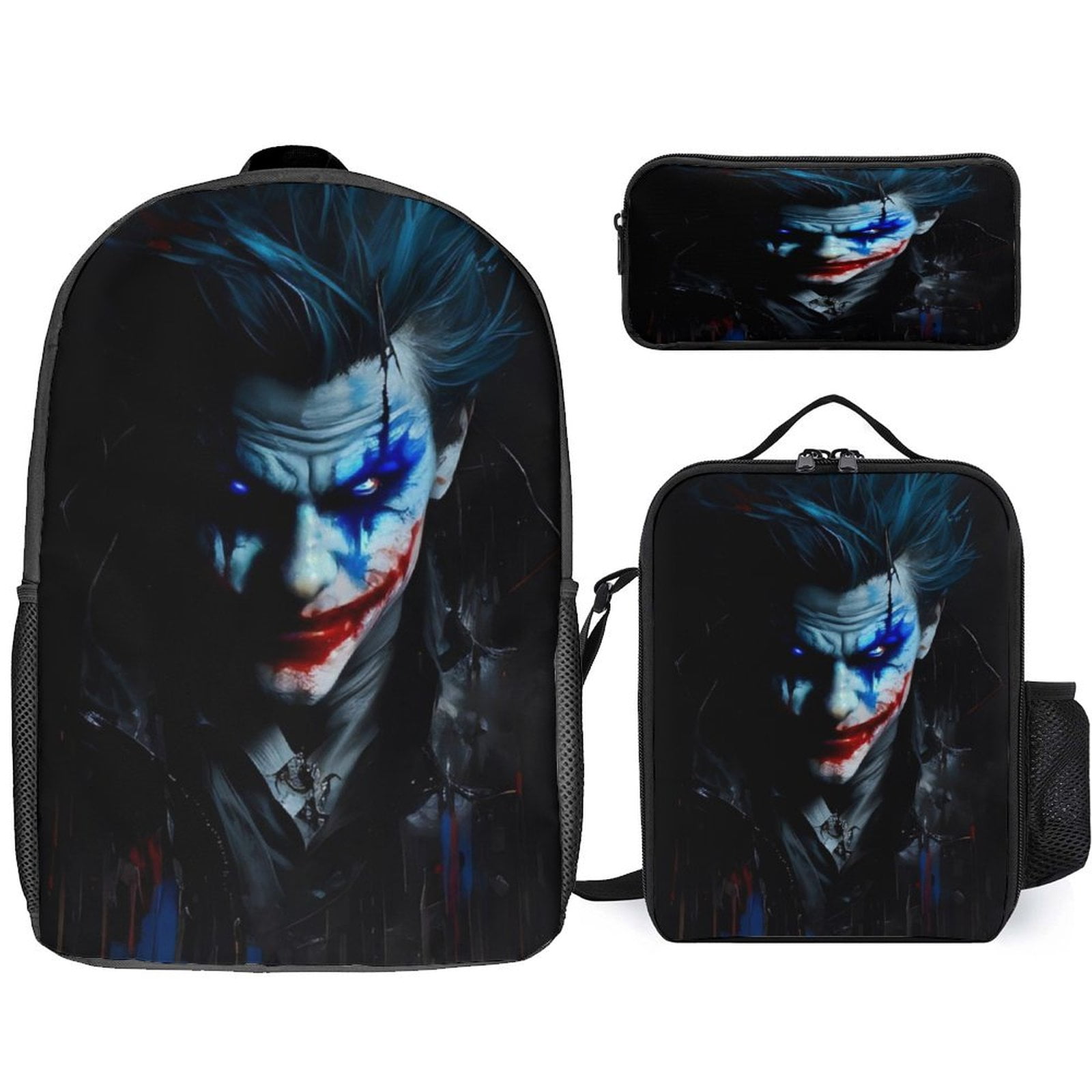 Joker Backpac 3 Piece Set Adults Bookbag with Lunch Box Pencil Case ...