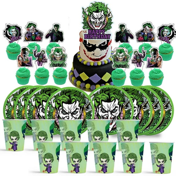 Joker Birthday Cups Party Supplies Plates Decorations Cake Topper Decor ...