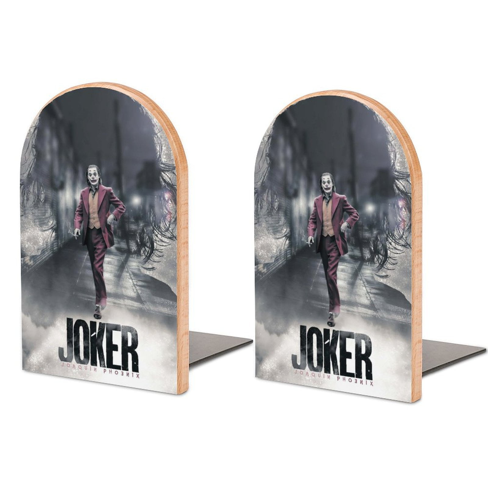 Joker Film Bookends Wood Book Divider Decor Shelves Non-Skid Book Stand ...