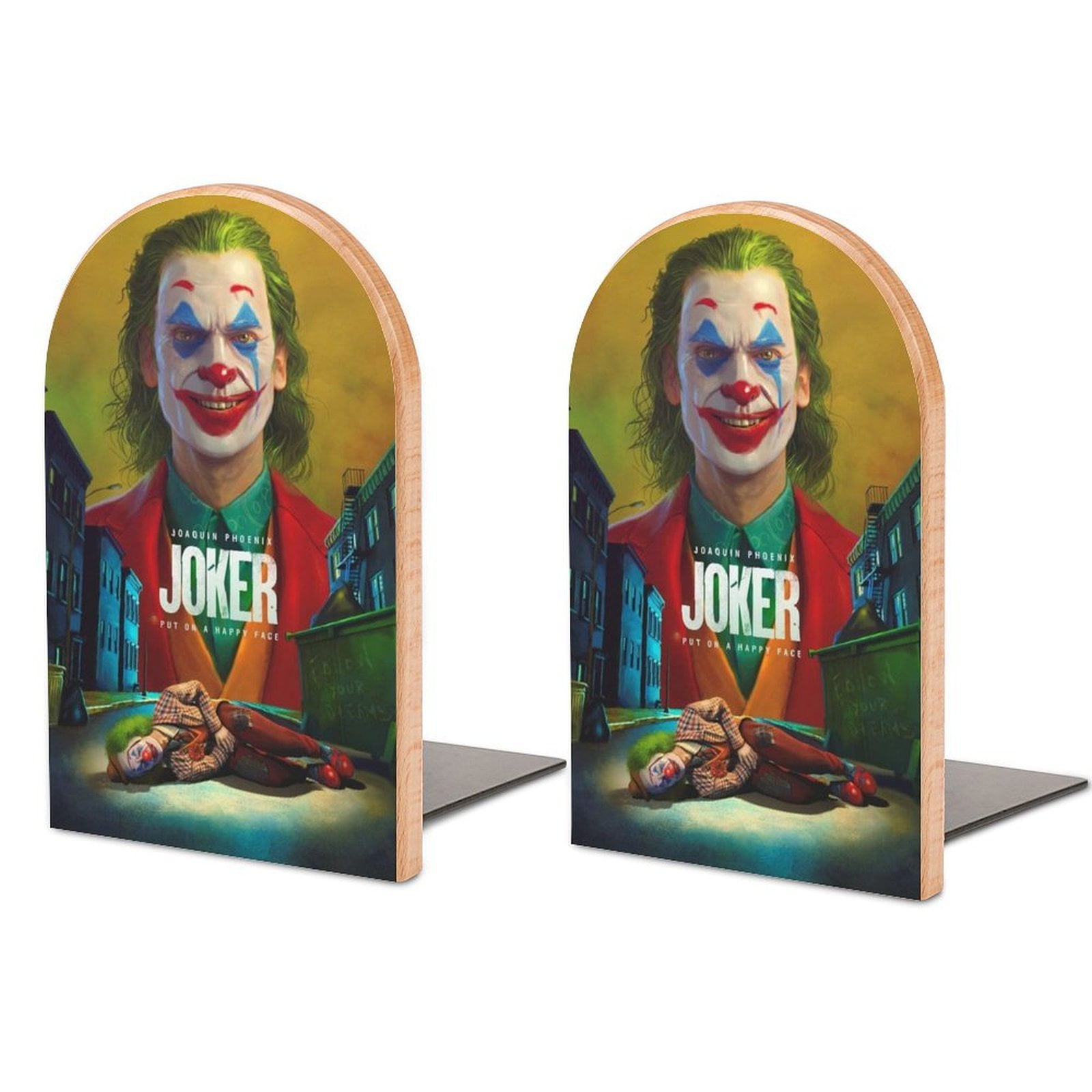Joker Folie A Deux Bookends Wood Book Divider Decor Shelves Non-Skid ...