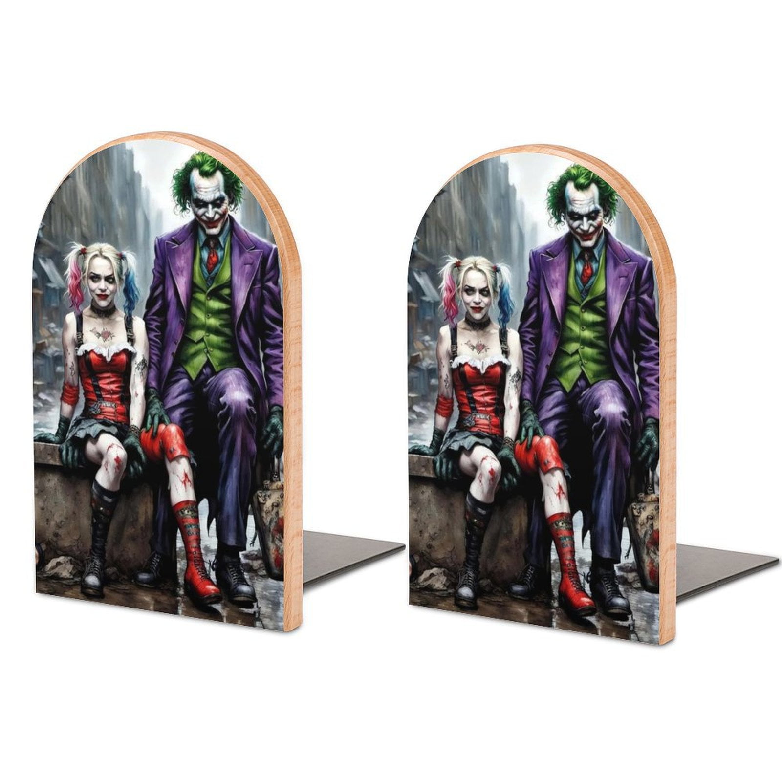 Joker Harley Quinn Movie Bookends Wood Book Divider Decor Shelves Non ...