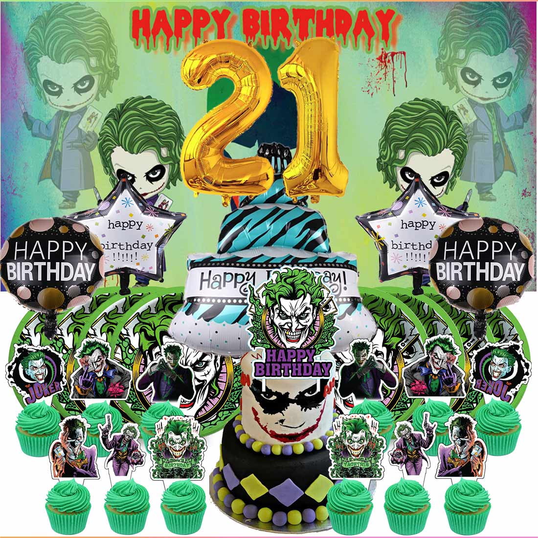 Joker Movie 21th Tableware Balloons Cake Toppers Backdrop Banner ...