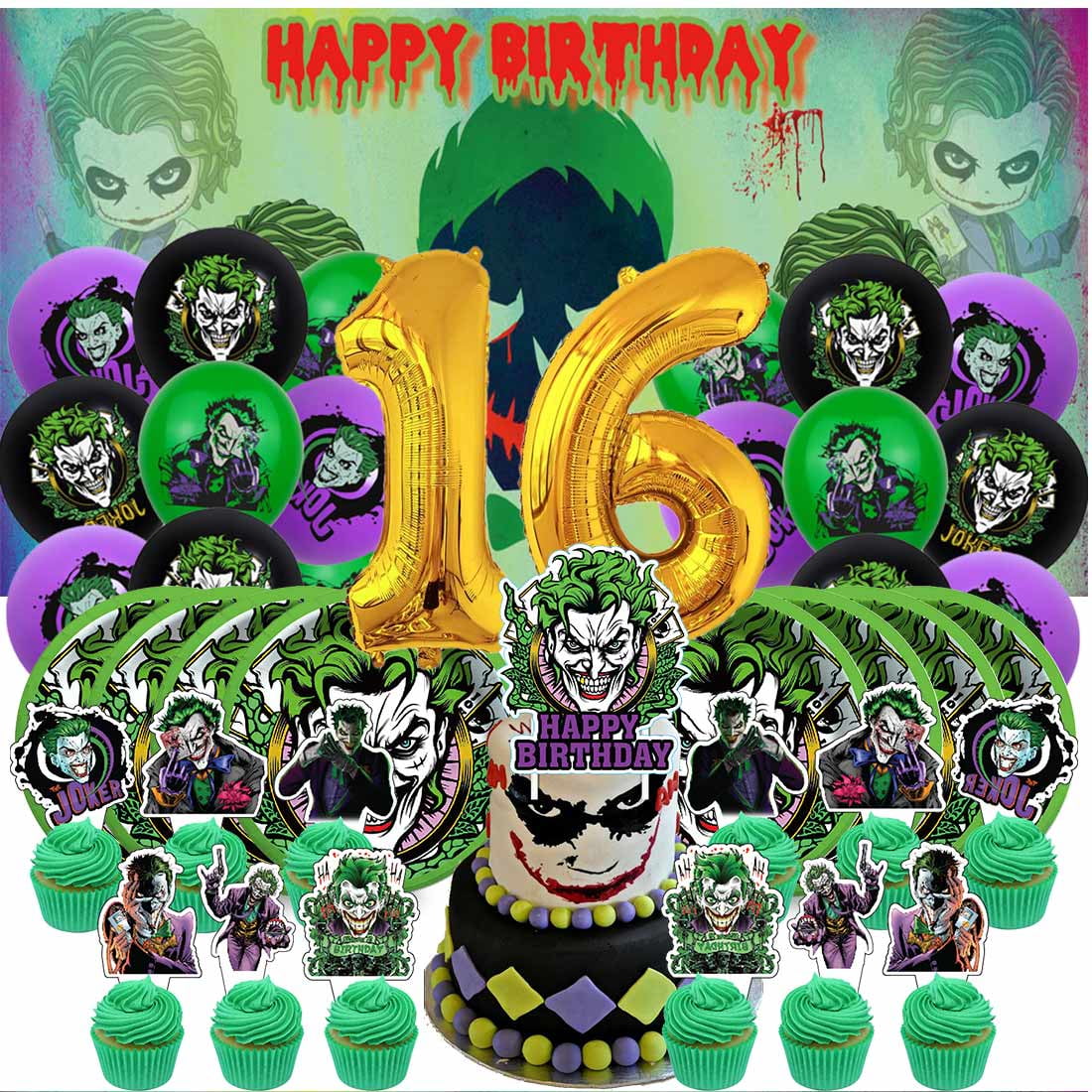 Joker Movie Balloons Party Supplies 16th Decor Tableware Birthday Cake ...