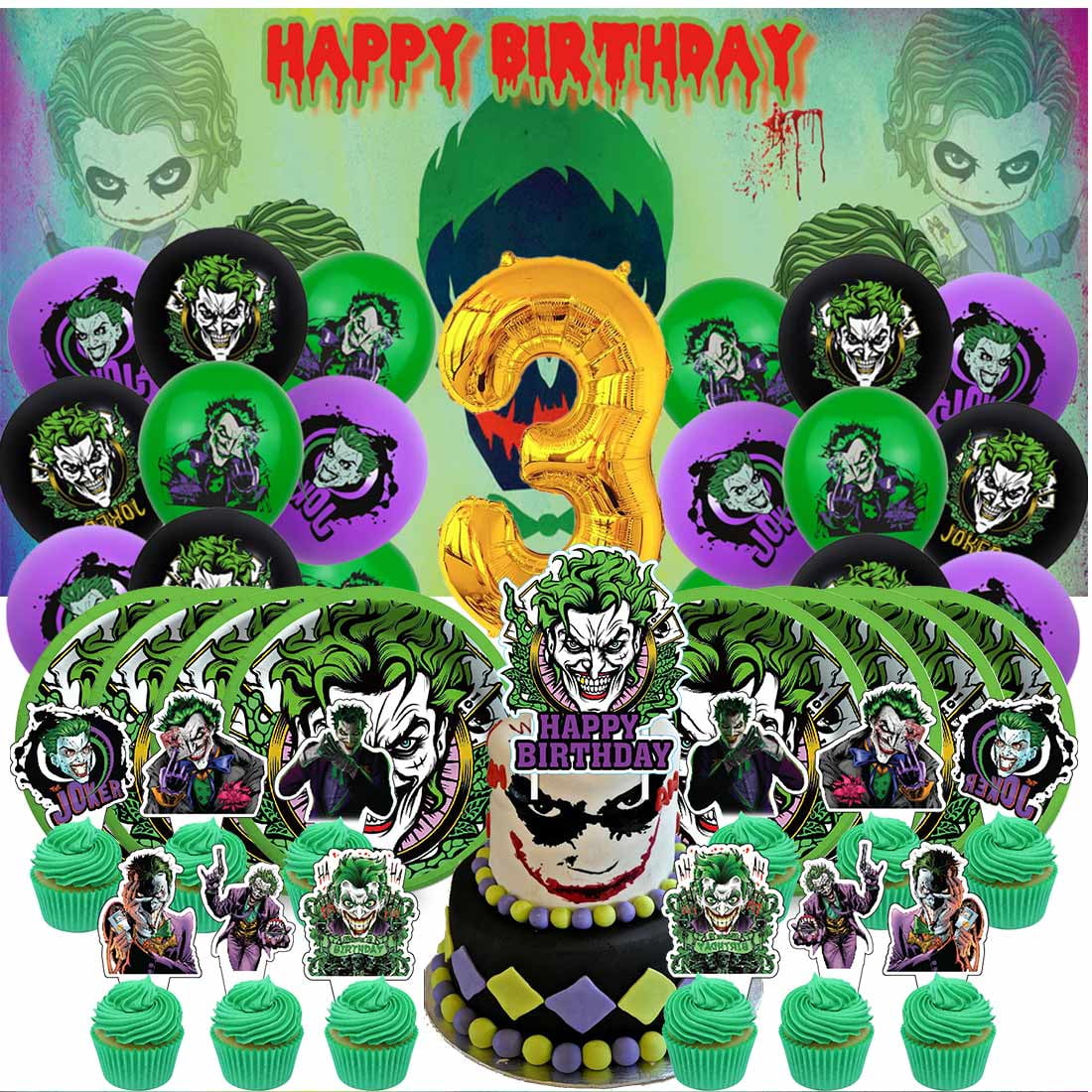 Joker Movie Balloons Party Supplies 3rd Decor Tableware Birthday Cake ...