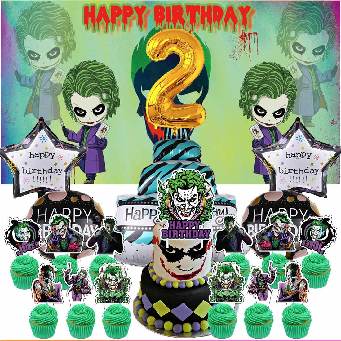 Joker Movie Party Supplies Decor 2nd Kit Balloons Birthday Cake Topper ...