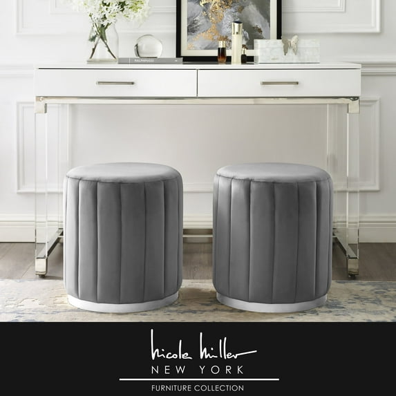 Nicole Miller Ridge Velvet Ottoman Upholstered Channel Tufted Matte ...