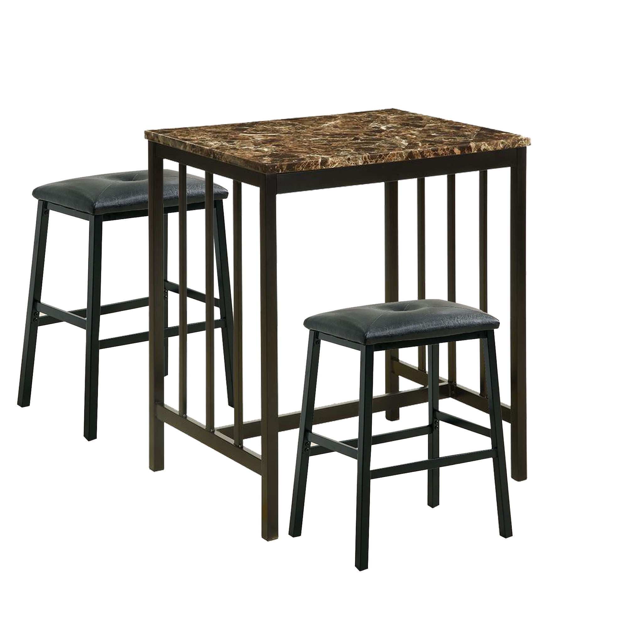 Joleen 3 Piece Counter Height Table Set with Faux Marble Top, Black ...