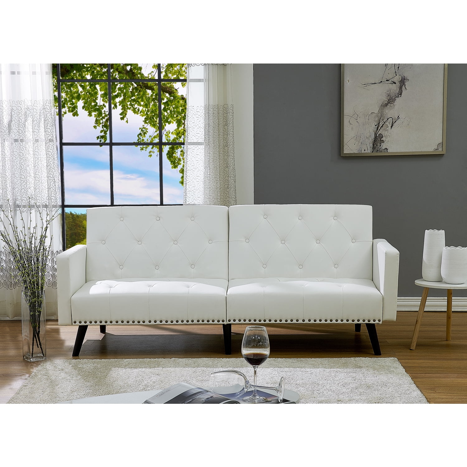 Jolene Convertible Tufted Split Back Futon Sofa by Naomi Home-Color ...
