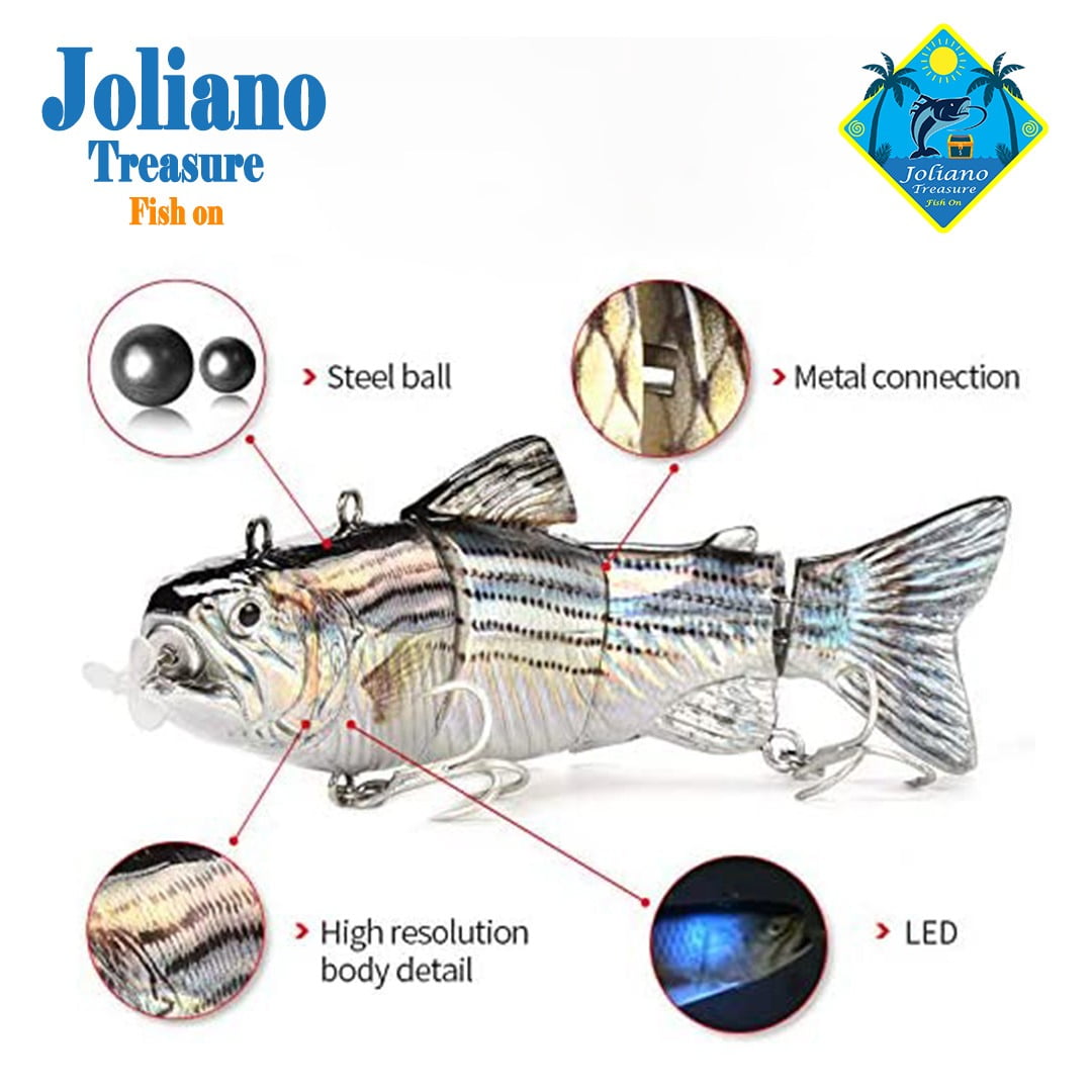 Joliano Robotic Swimming Fishing Electric Lures 5.12" USB Rechargeable ...