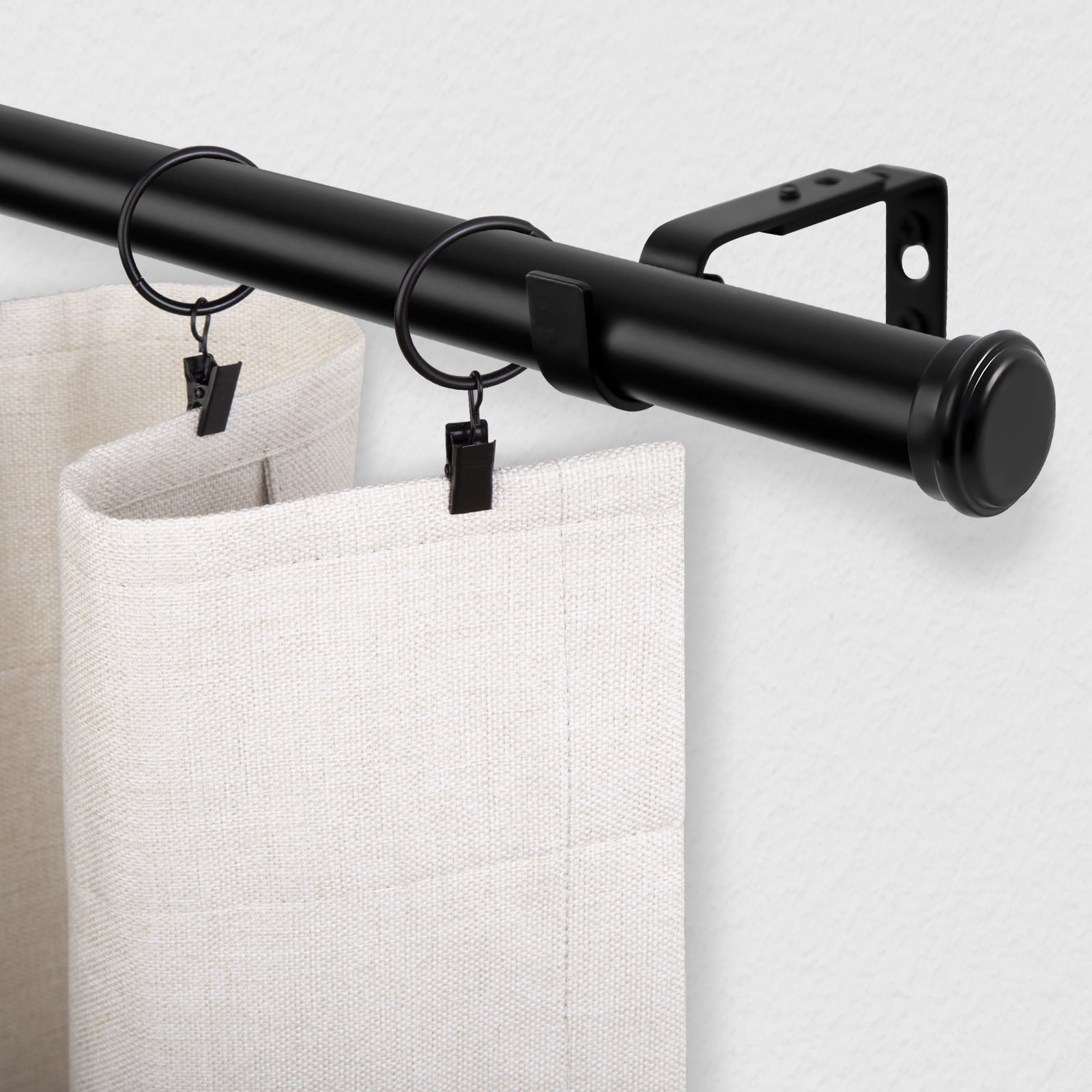 Jolicasa 1" Diameter Black Curtain Rod for Windows 32" to 48" with ...
