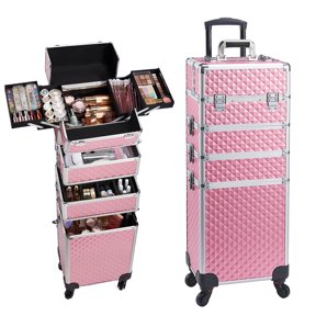 3 in 1 Rolling Makeup Train Case with Locks, Large Cosmetic Trolley Box ...