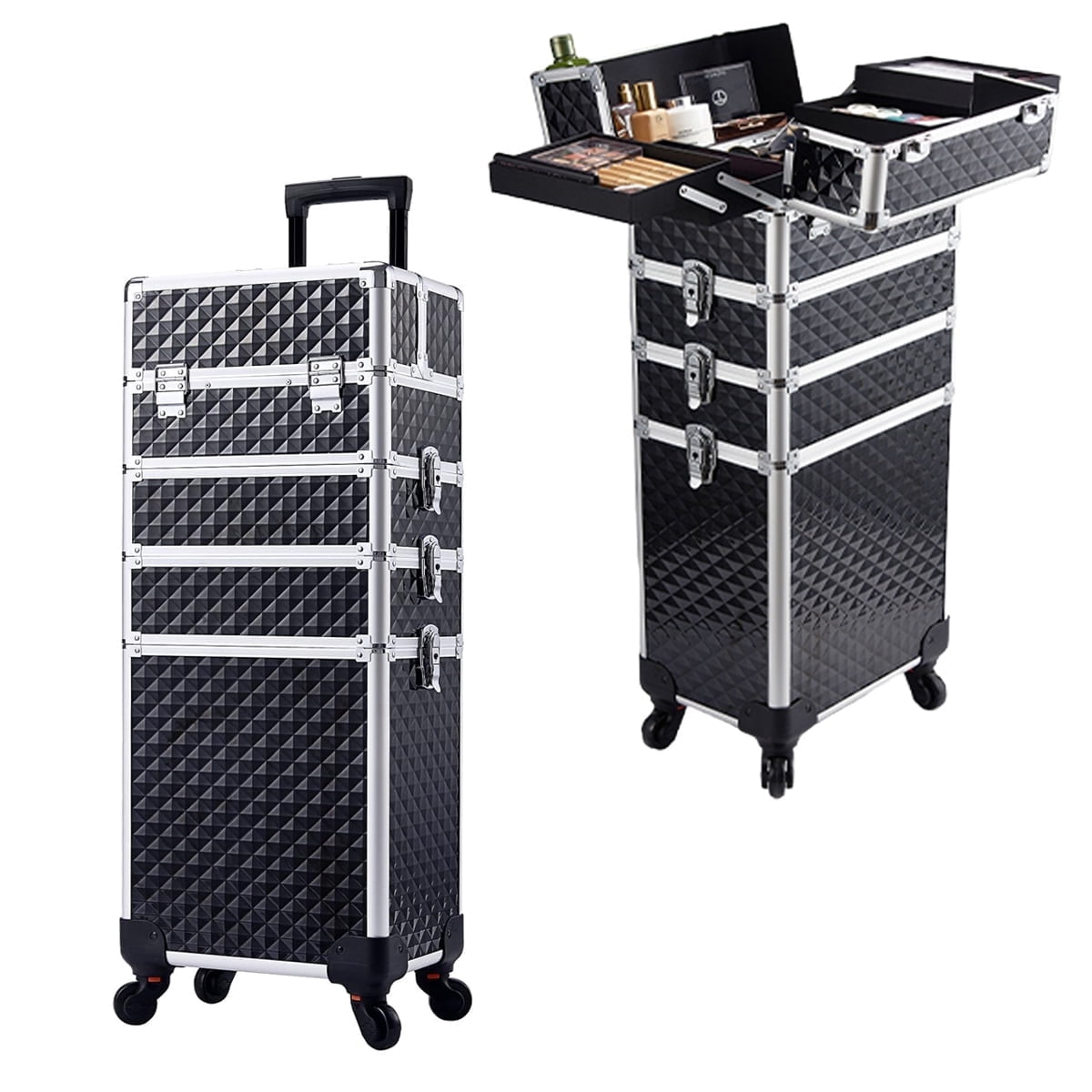 4 in 1 Rolling Makeup Train Case Large Cosmetic Beauty Storage Trolley ...