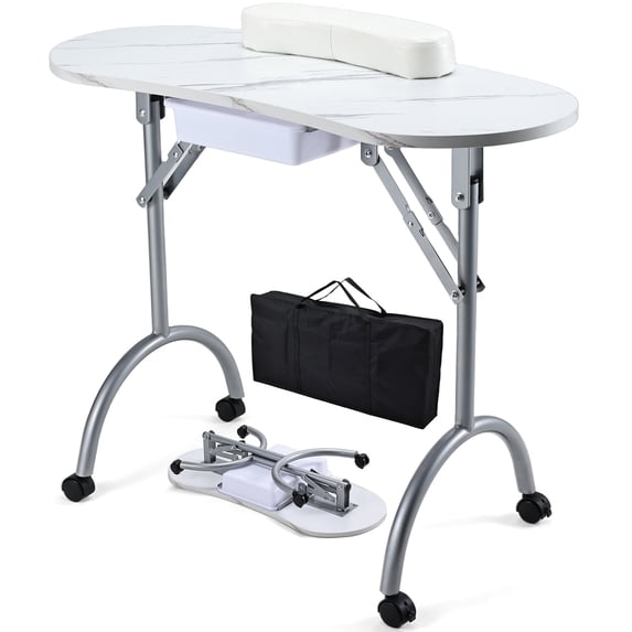 Foldable Manicure Nail Table Portable Nail Station Desk with Drawer ...