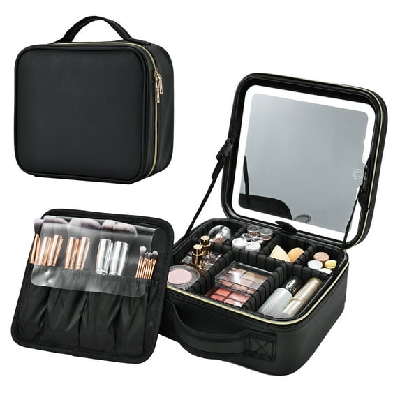 Joligrace Makeup Bag with LED Mirror Travel Makeup Case Large Cosmetic ...