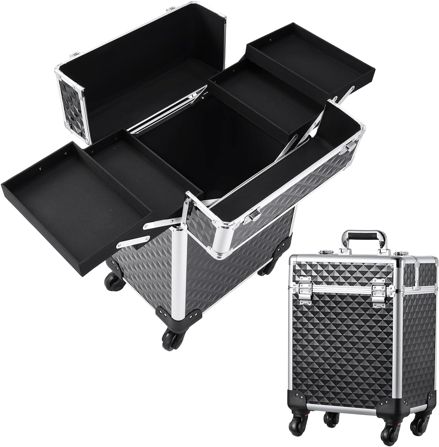 Joligrace Rolling Makeup Case Large Makeup Box Organizer Cosmetic ...