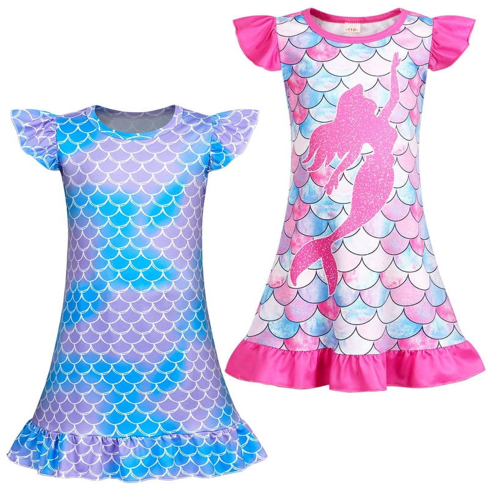 Jurebecia 2pcs Girls Nightgowns Mermaid Pajamas Ariel Princess Toddler ...