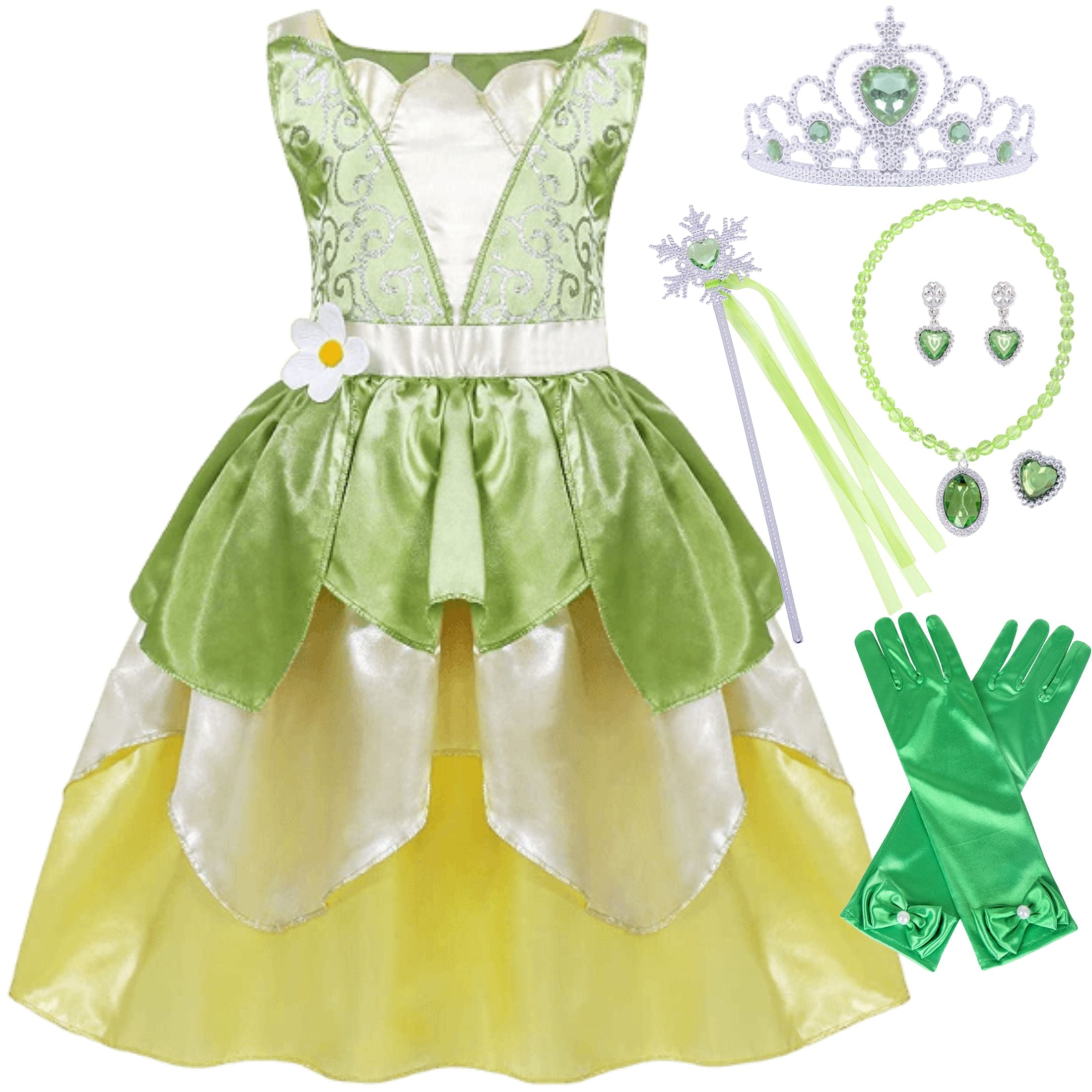 Jolikley Girls Green Fairy Frog Princess Costume Dress Kids Birthday ...