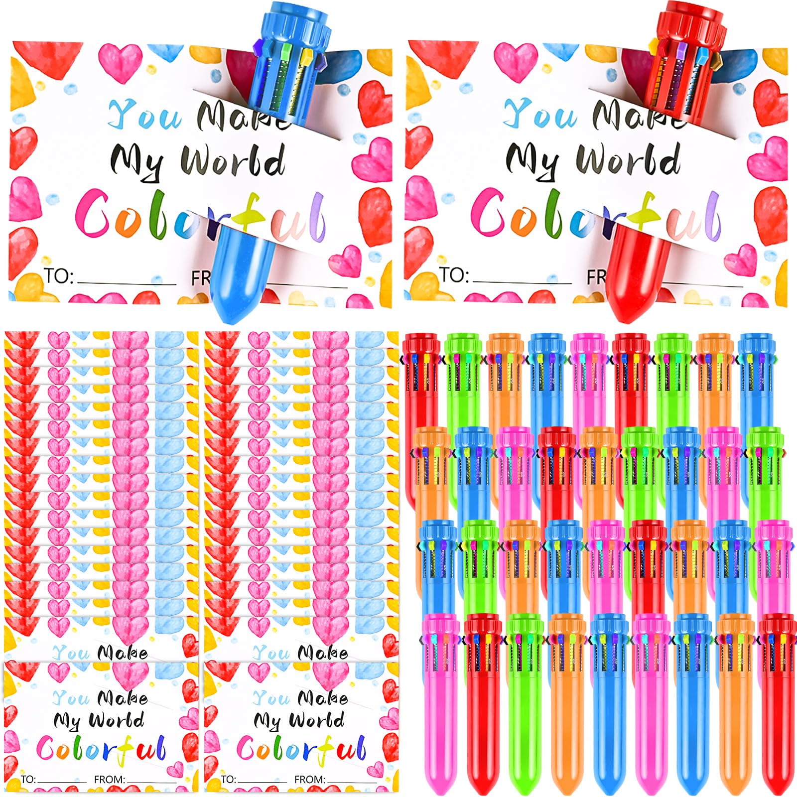JolliKids 36 Set Valentines Gift Cards and Ballpoint Pens 36 Pcs Mini ...