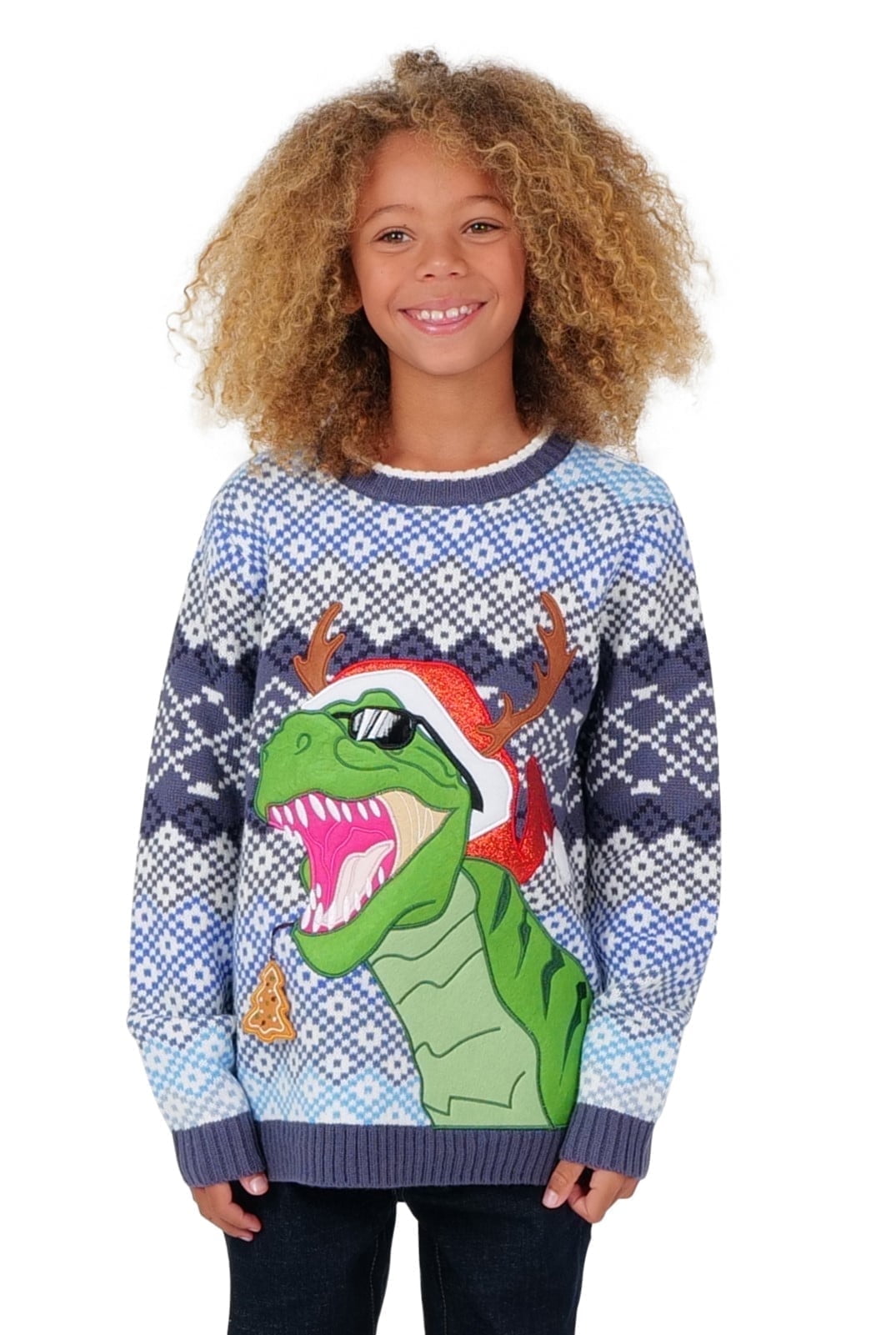 Jollidays Boys' Christmas T-Rex Long Sleeve Crewneck Ugly Christmas ...