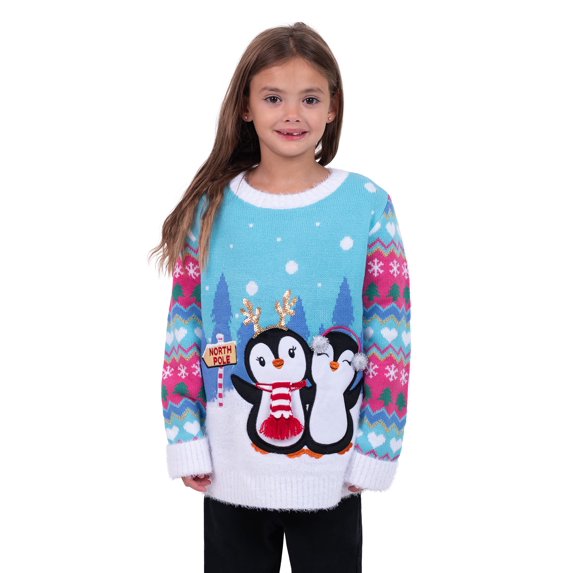 Jollidays Girls' North Pole Penguins Long Sleeve Crewneck Christmas ...