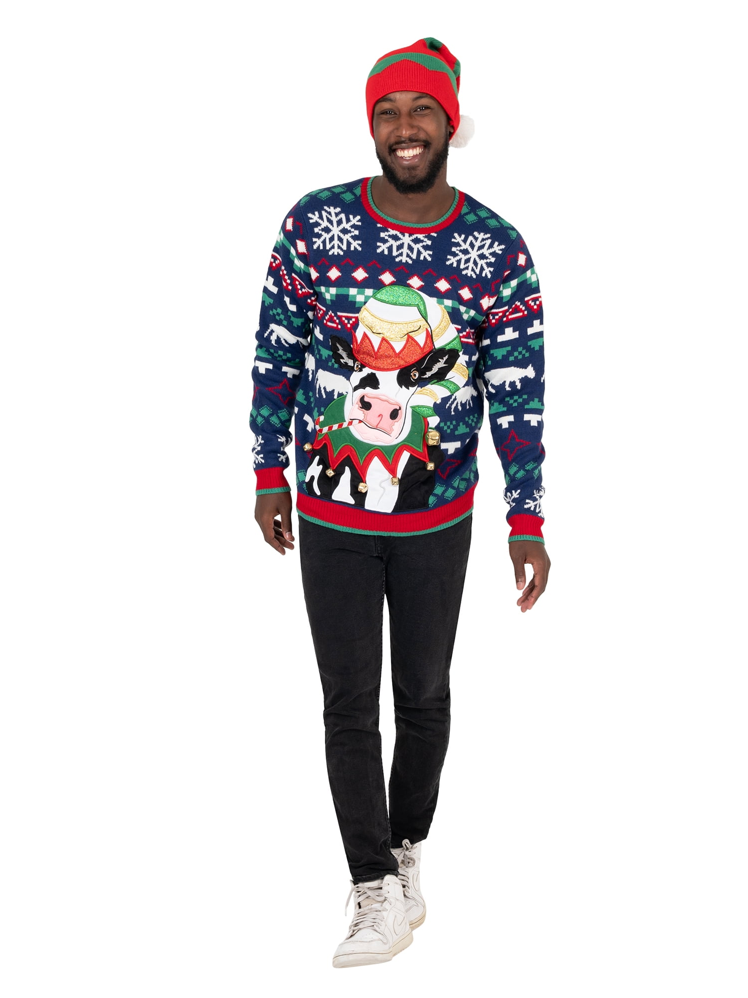Jollidays Men's Elf Cow Pullover Christmas Sweater, Sizes S-XL ...