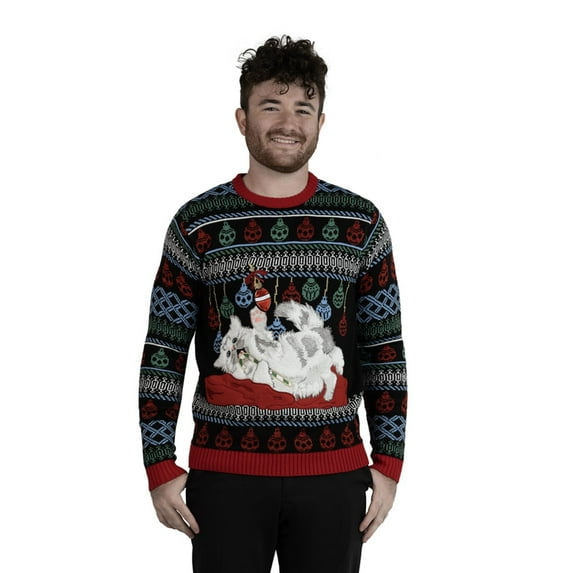JOLLIDAYS Men's Fluffy Cat Ugly Christmas Sweater, Tacky Festive Design ...