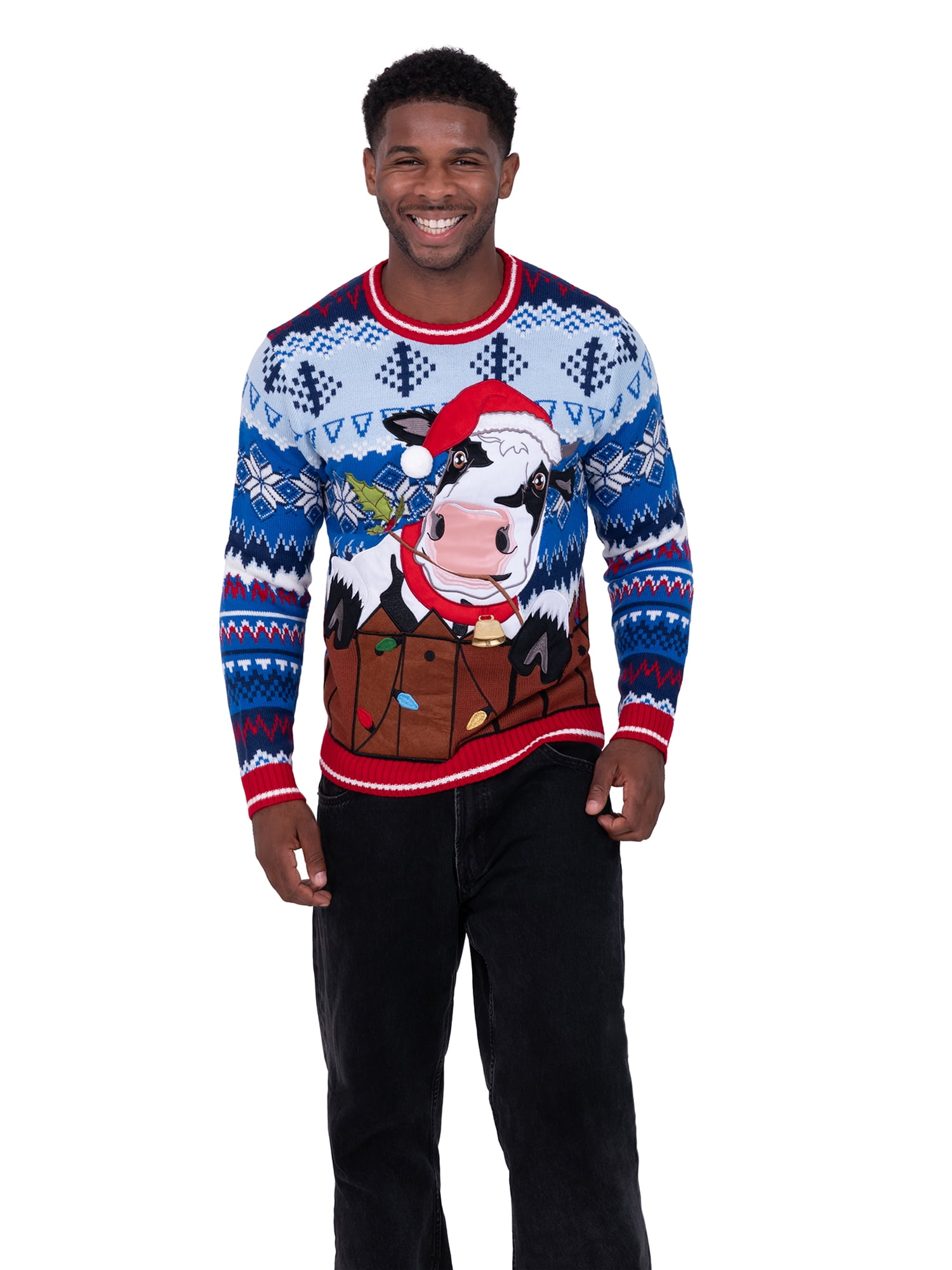 Jollidays Men's Seasons Greetings Cow Long Sleeve Crewneck Ugly ...