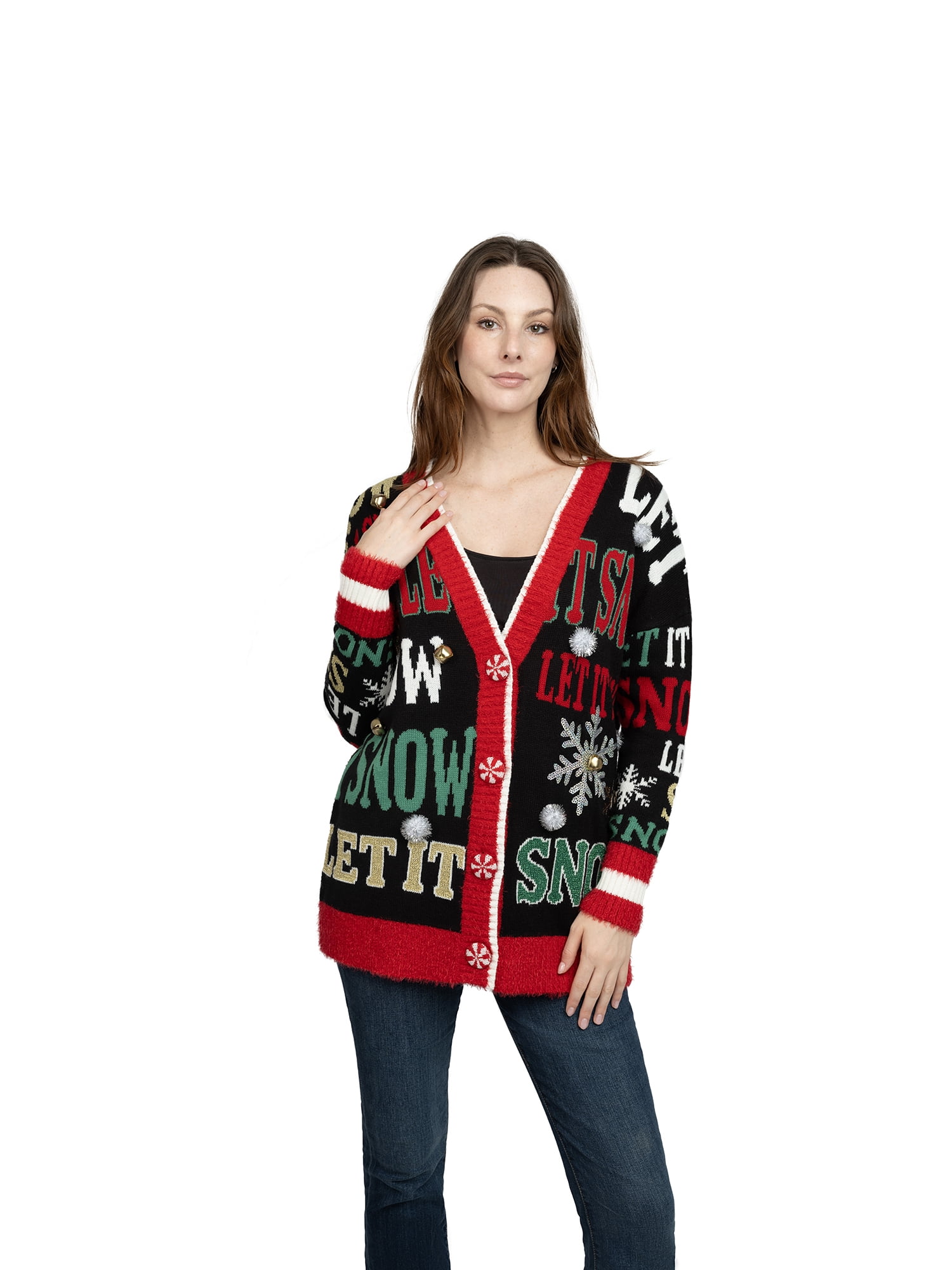 Jollidays Women's Let It Snow Ugly Christmas Boyfriend Cardigan ...