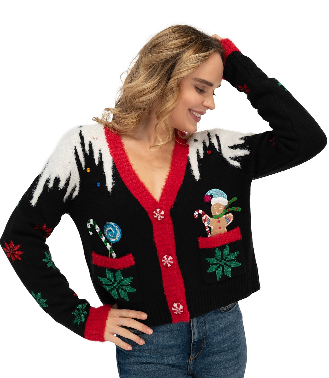 Jollidays Women's Sweet Gingerbread Button Front V-neck Christmas ...