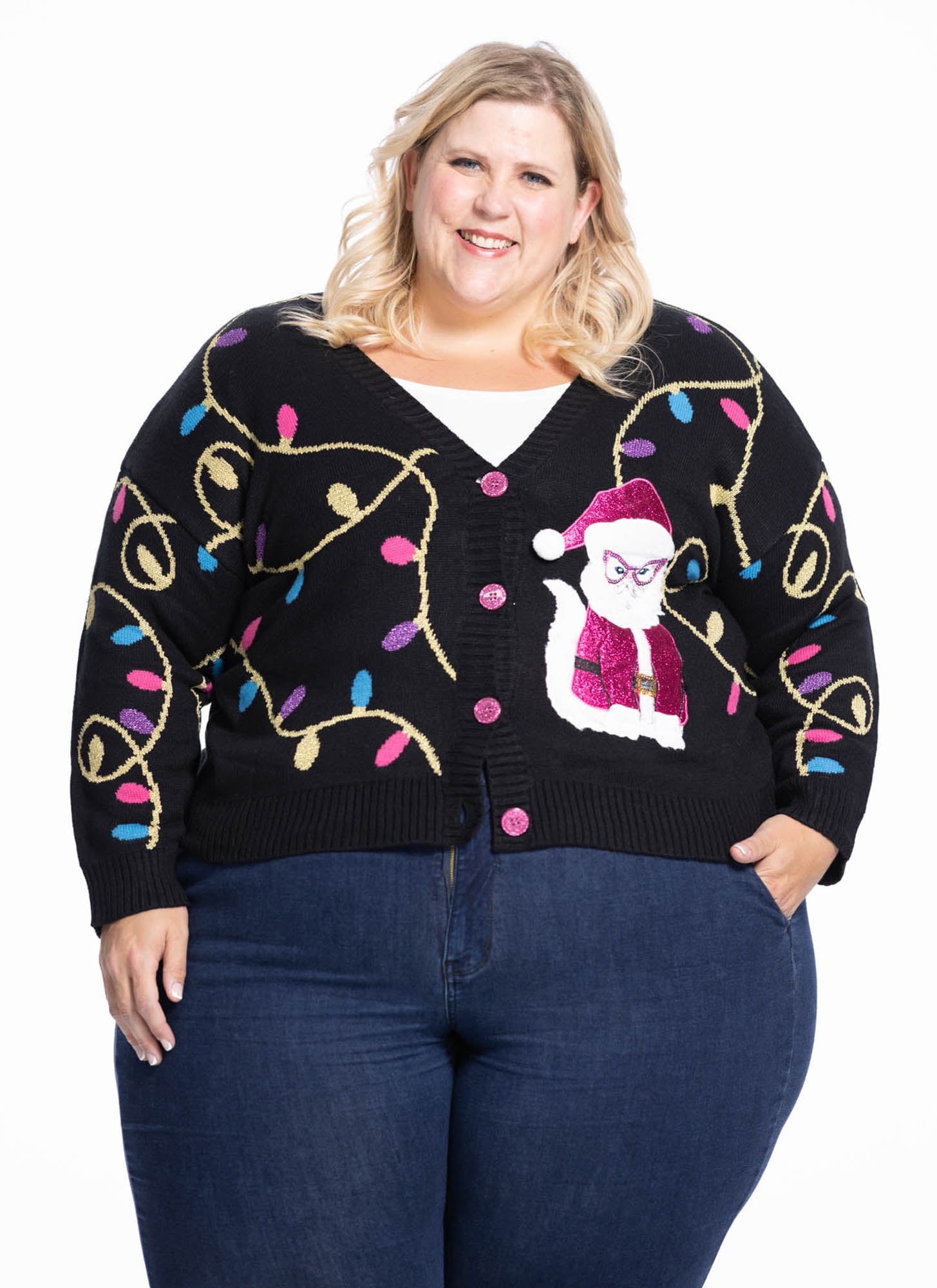 Jollidays x Glitter and Lazers Women's Meowy Catmas Cardigan, Sizes S ...