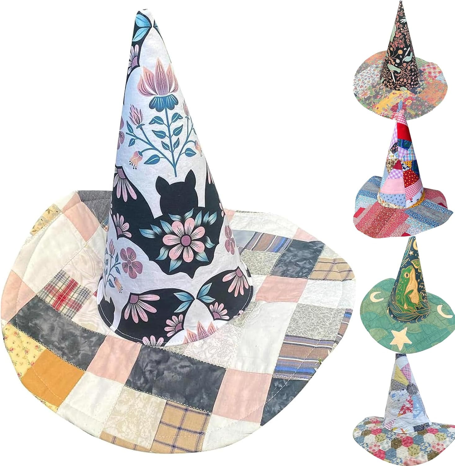 Jollup Halloween Witch Hat Vintage Cottagecore Style, Handmade Quilt ...
