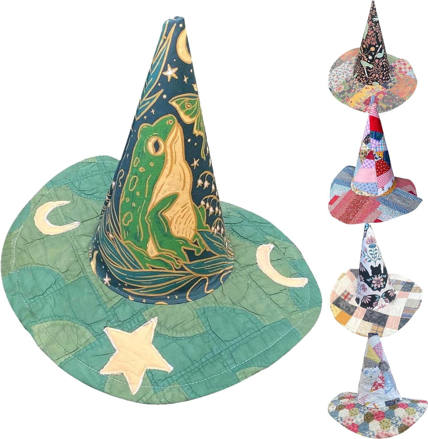 Jollup Halloween Witch Hat Vintage Cottagecore Style, Handmade Quilt ...