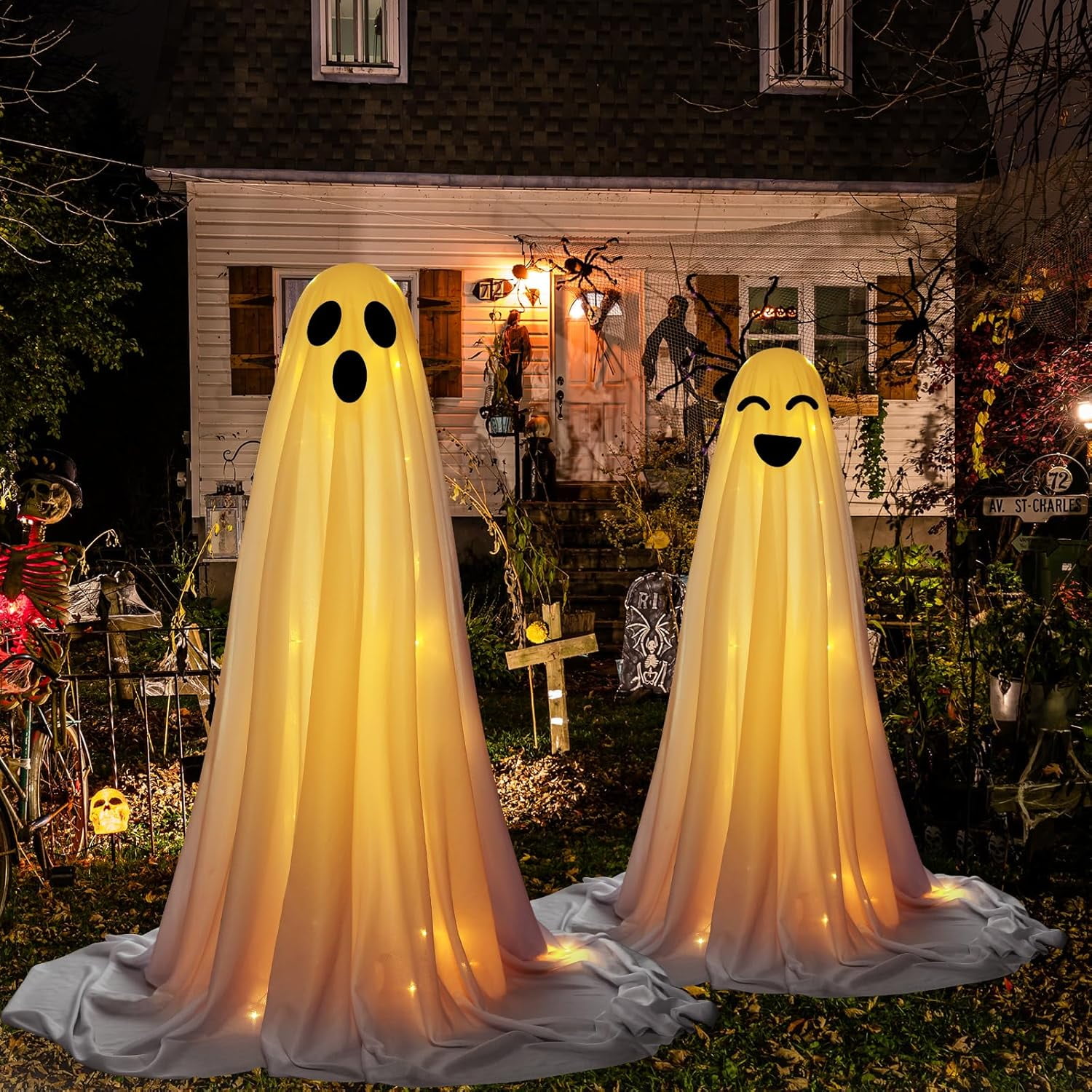 Jollup Standing Spooky Ghost Halloween Decor, Light Up Ghost Kit - 2 ...