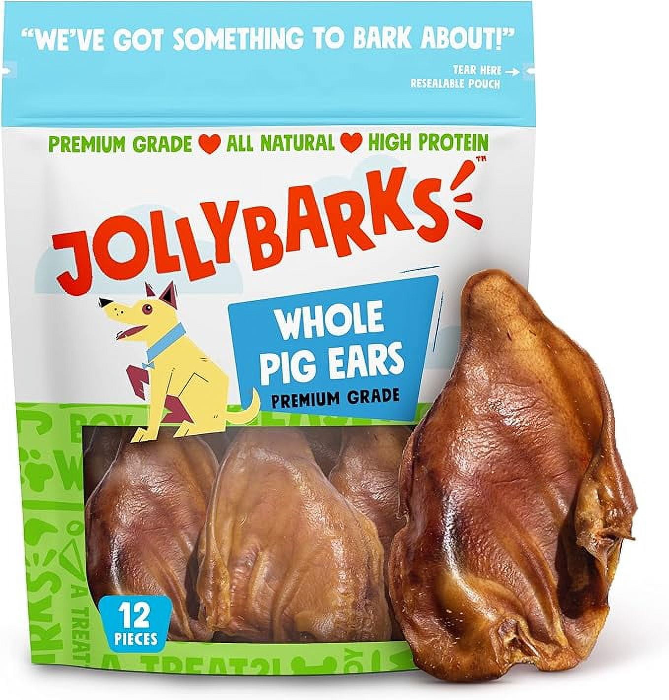 Jolly Barks Whole Pig Ears for Dogs 6-Inch Premium Natural Single Ingredient Dog Pig Ears ...