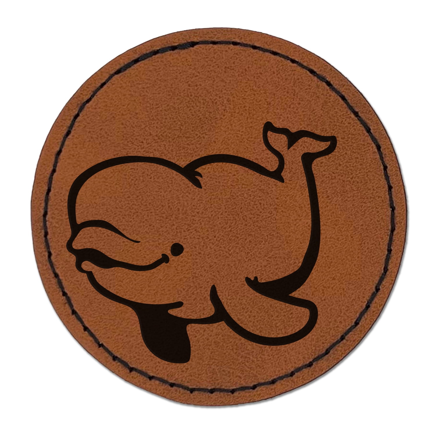 Jolly Beluga Whale 2.5" Faux Leather Round Engraved Iron-On Patch ...