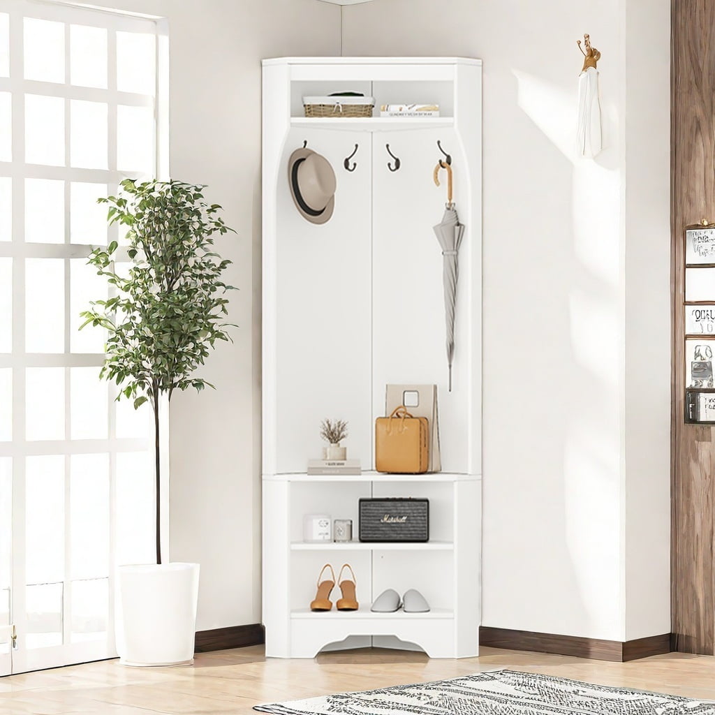 Jolly Jaunts Minimalist Corner Hall Tree with Shoe Bench, Modern Corner ...