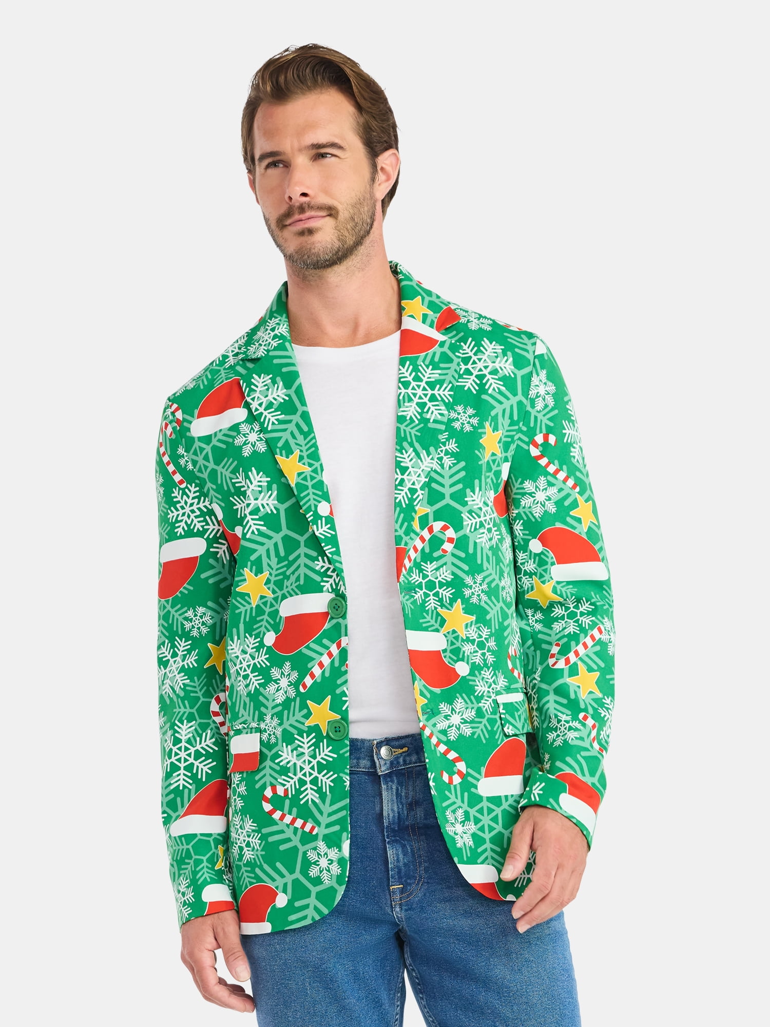 Jolly Knits Men's and Big Men's Christmas Holiday Print Suit Jacket ...