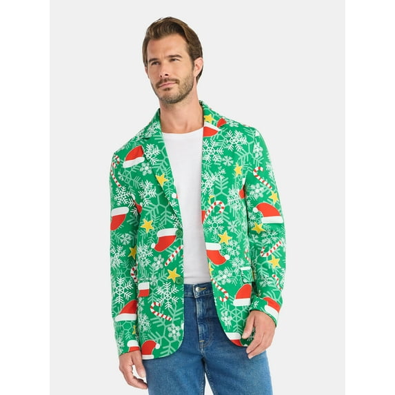 Jolly Knits Men's and Big Men's Christmas Holiday Print Suit Jacket ...