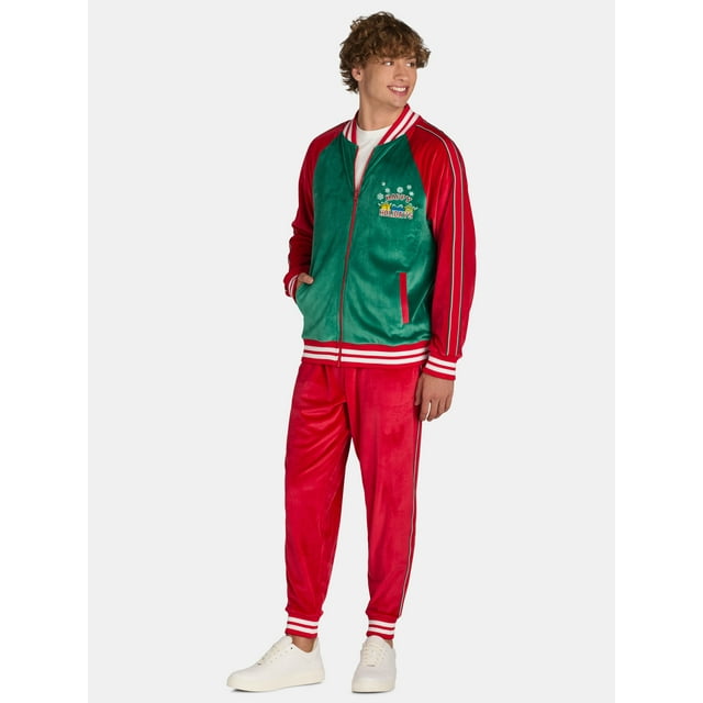 Jolly Knits Men's and Big Men's Velour Christmas Tracksuit Set, 2-Piece ...