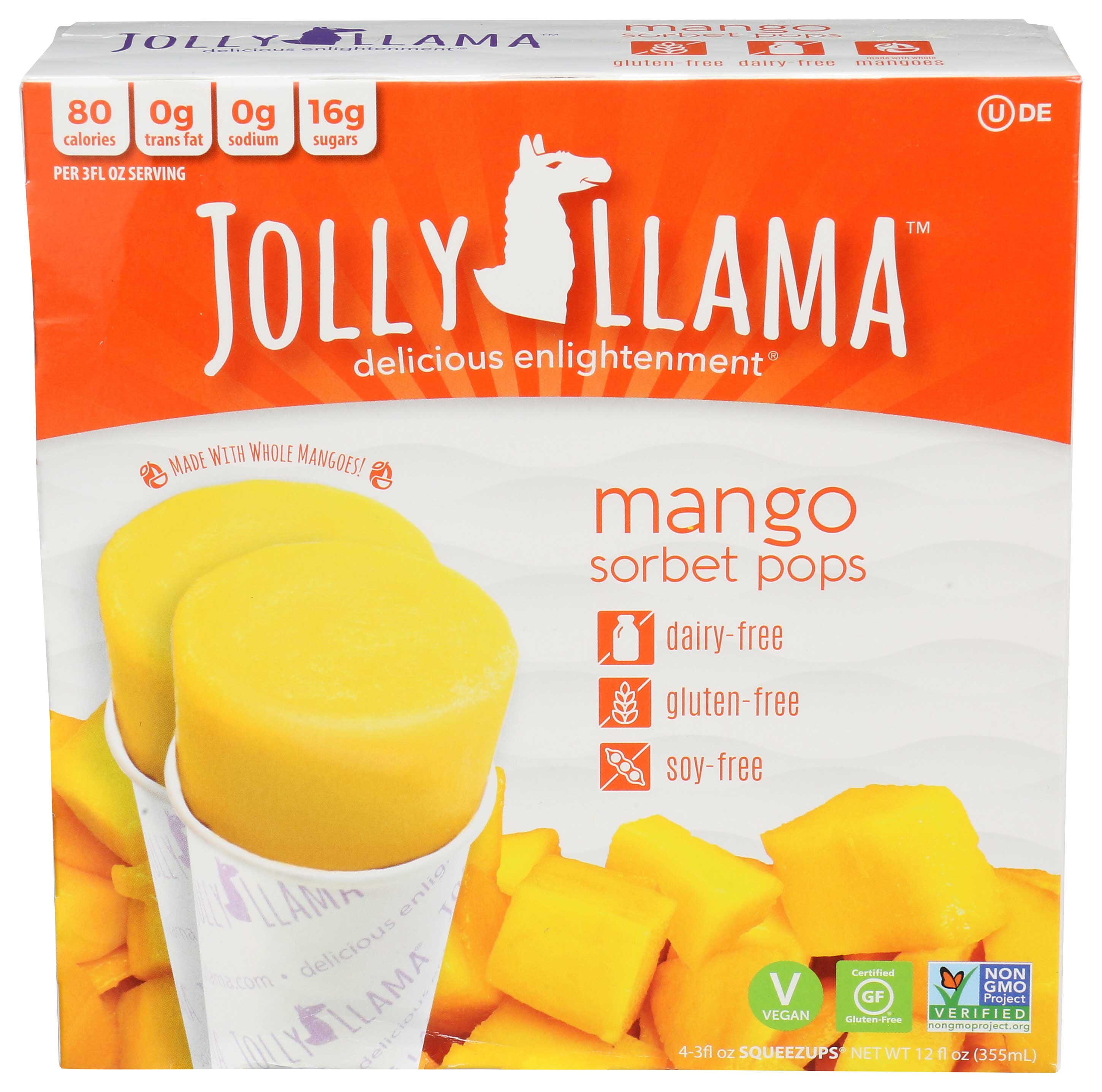 Jolly Llama Mango Sorbet Pops - 4 count per pack - 6 packs per case ...