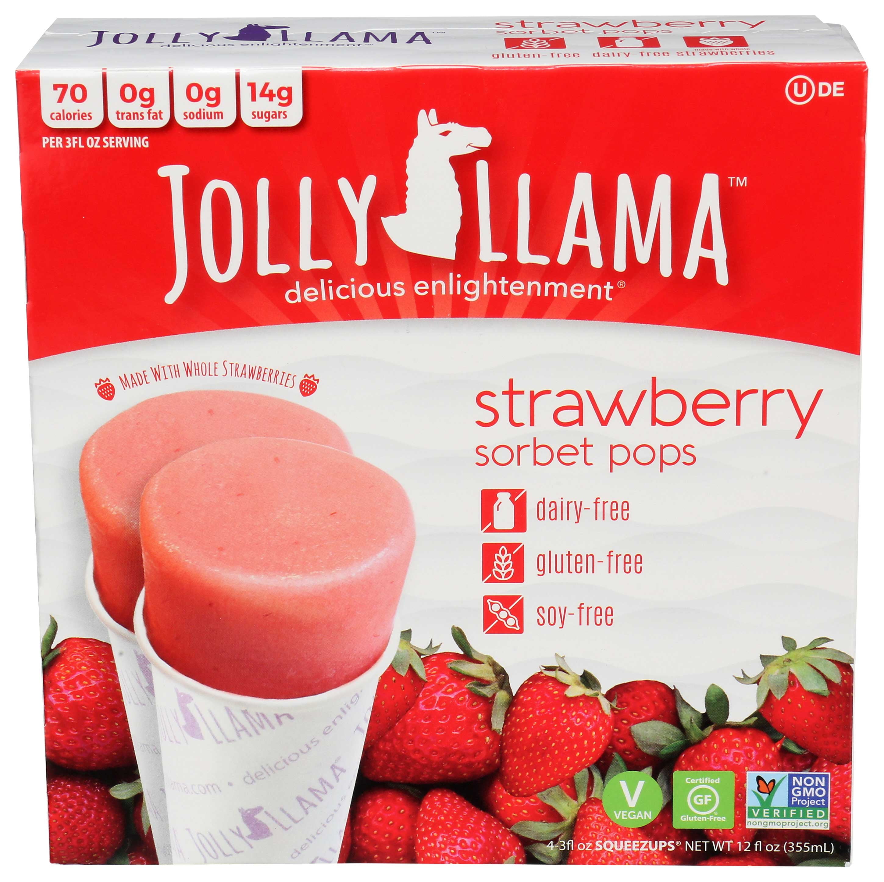 Jolly Llama Strawberry Sorbet Pops - 4 count per pack - 6 packs per ...