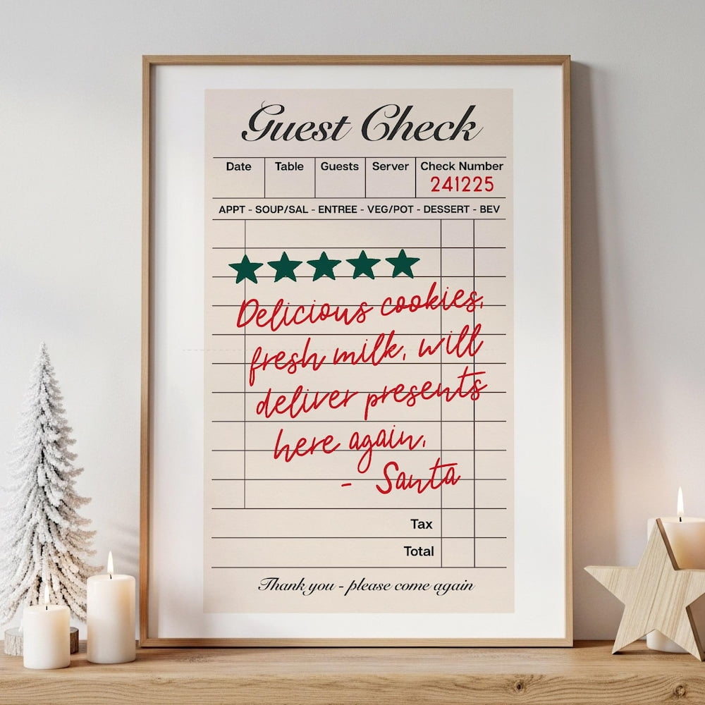 Jolly Man Guest Check Noel Wall Art, Funny Festive Poster, Retro Jolly ...