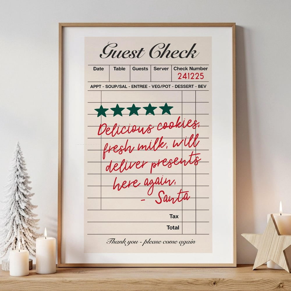 Jolly Man Guest Check Noel Wall Art, Funny Festive Poster, Retro Jolly ...
