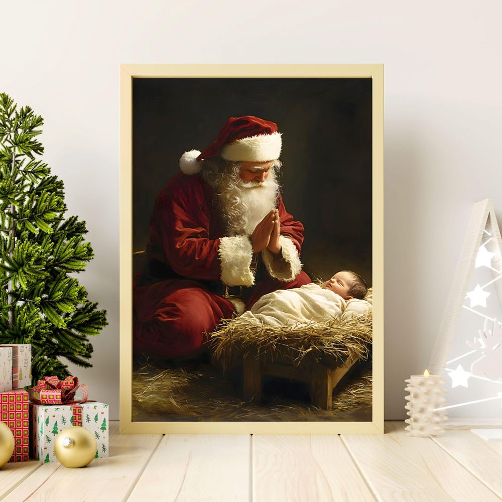 Jolly Man Worshiping Christ Child, St. Nicholas Praying To Baby Jesus ...