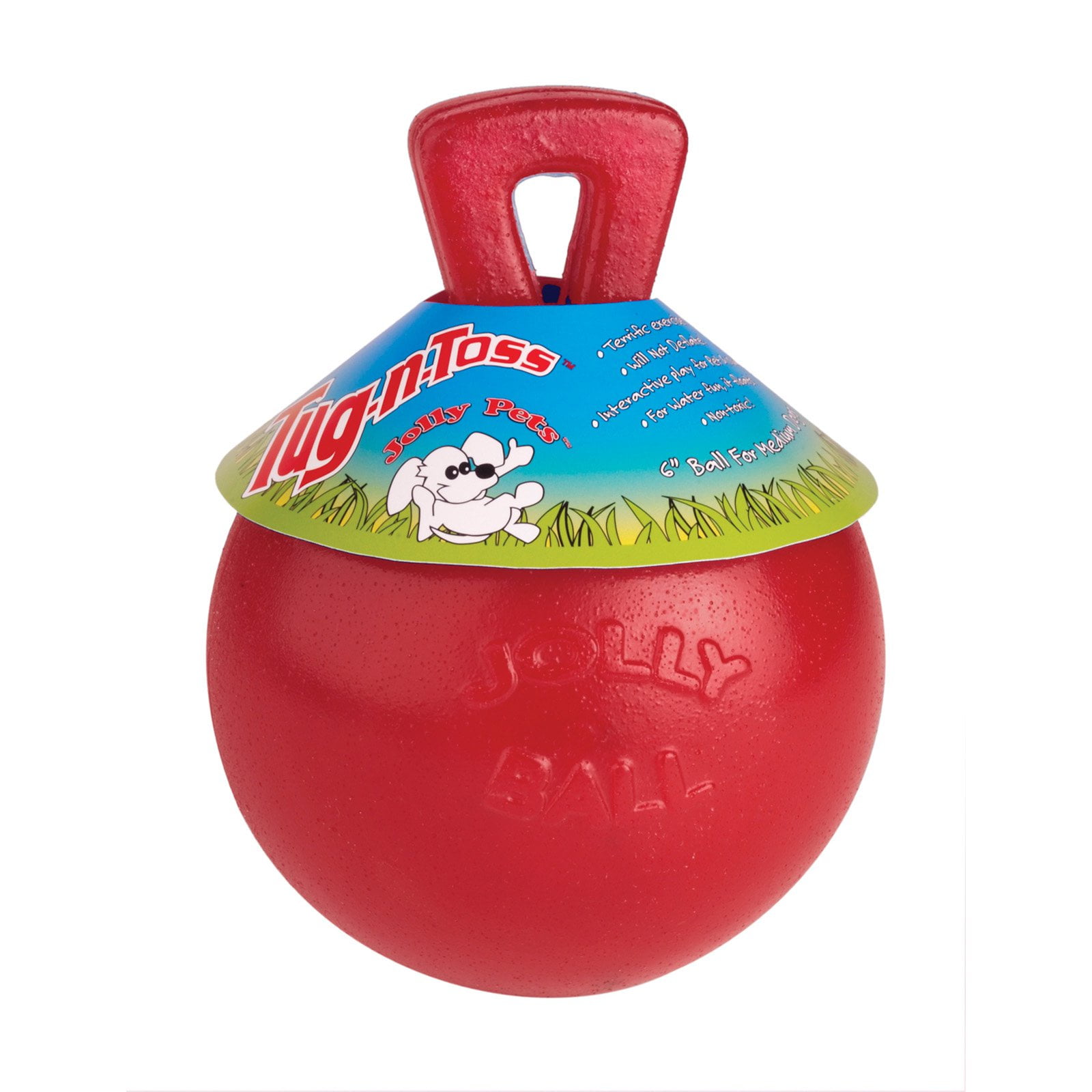 Jolly Pets 6 inch Tug-N-Toss Red Rubber Ball - Non-Toxic Chew Toy with ...