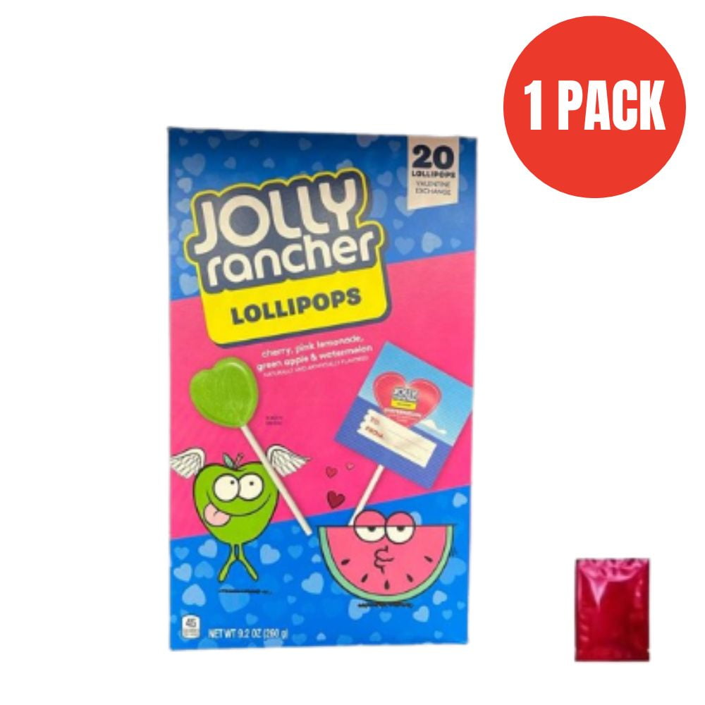 Jolly Rancher Valentine Exchange Lollipops, 20 Count (9.2 oz), Cherry ...