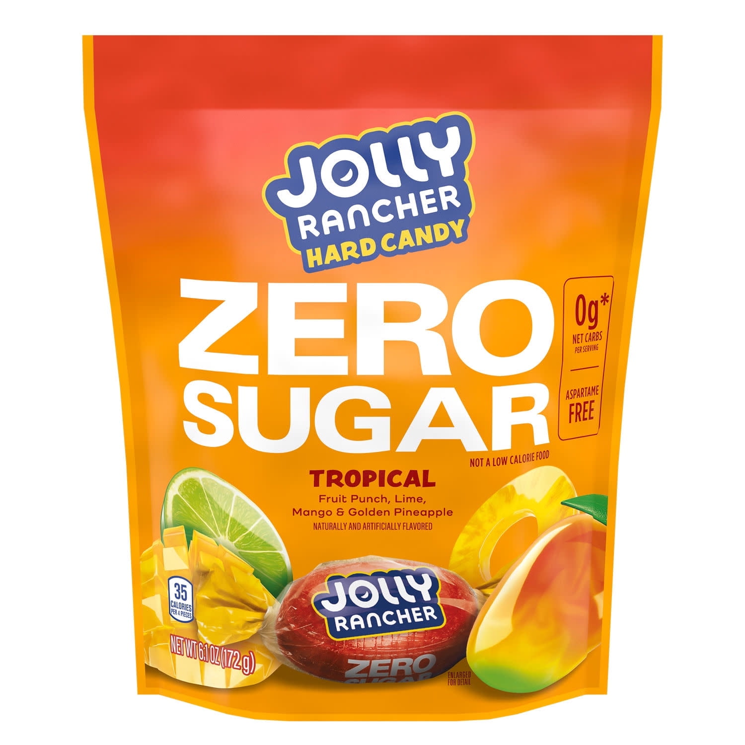 Jolly Rancher Zero Sugar Tropical Fruit 6.1 oz Flavored Hard Candy, Bag ...