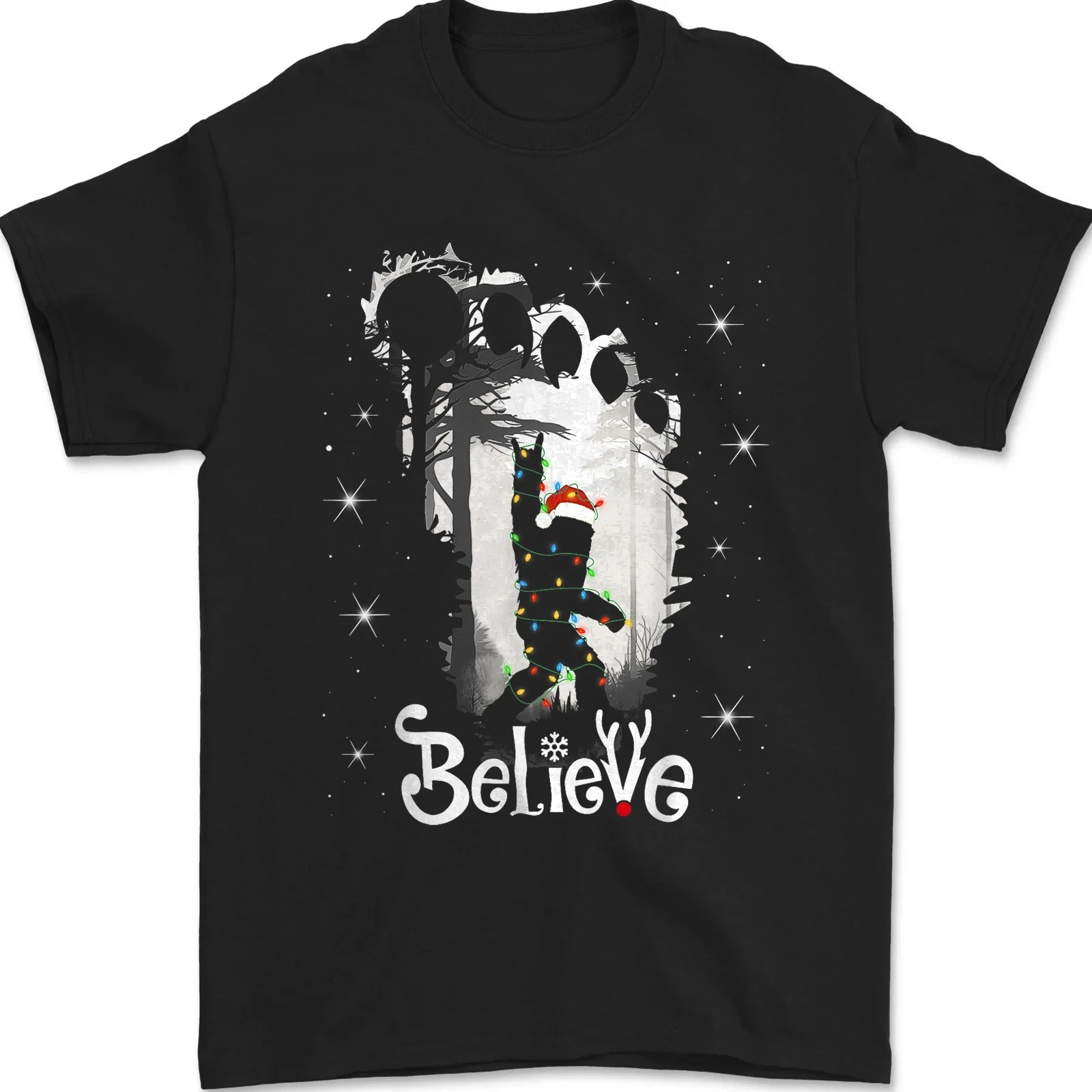 Jolly Red Hat Man Bigfoot Christmas Lights Funny Sasquatch Unisex T ...